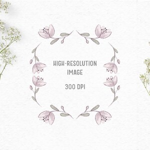 Digital Hand Drawn Floral Clipart in Pink. Rustic Wreath Clip - Etsy