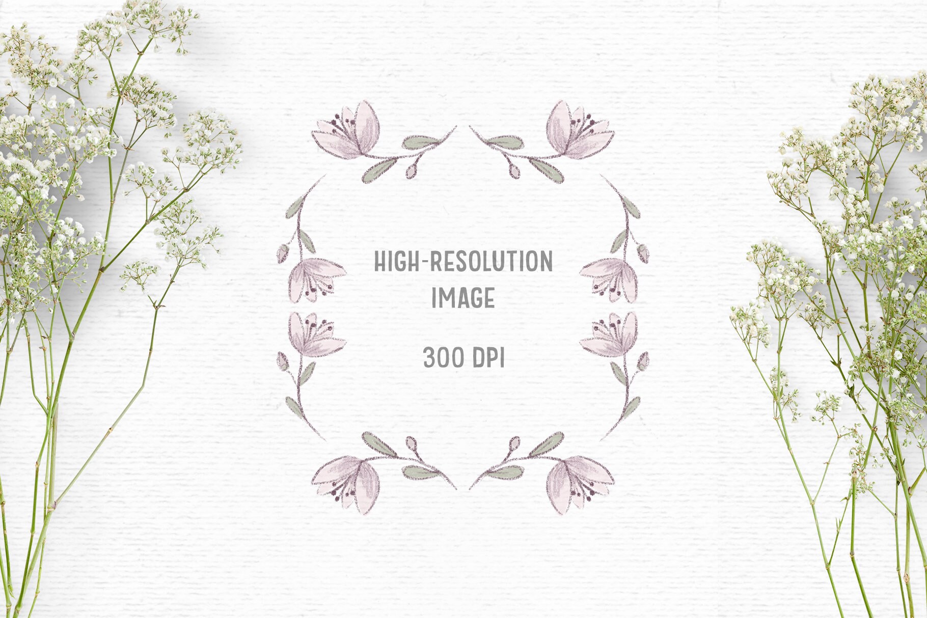 Digital Hand Drawn Floral Clipart in Pink. Rustic Wreath Clip - Etsy