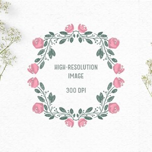 Digital Hand Drawn Floral Clipart in Pink. Rustic Rose Wreath Clip Art ...