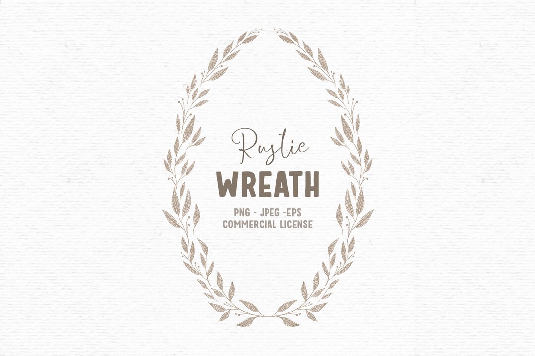 Digital Rustic Flower Wreath Clipart in Beige. Rustic Greenery Clipart ...