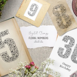 Digital Hand Drawn Floral Number Clipart. Flower Digital - Etsy UK