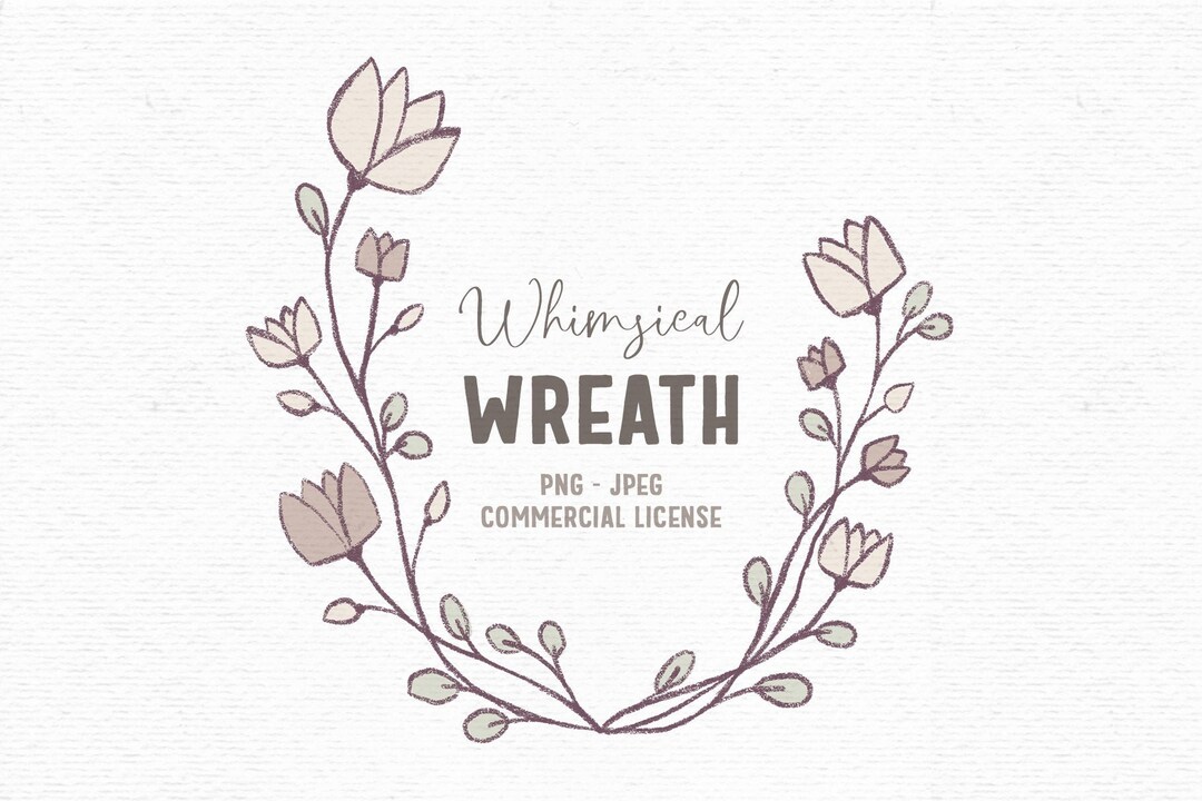 Digital Rustic Flower Wreath Clipart in Beige and Pink. Whimsical ...