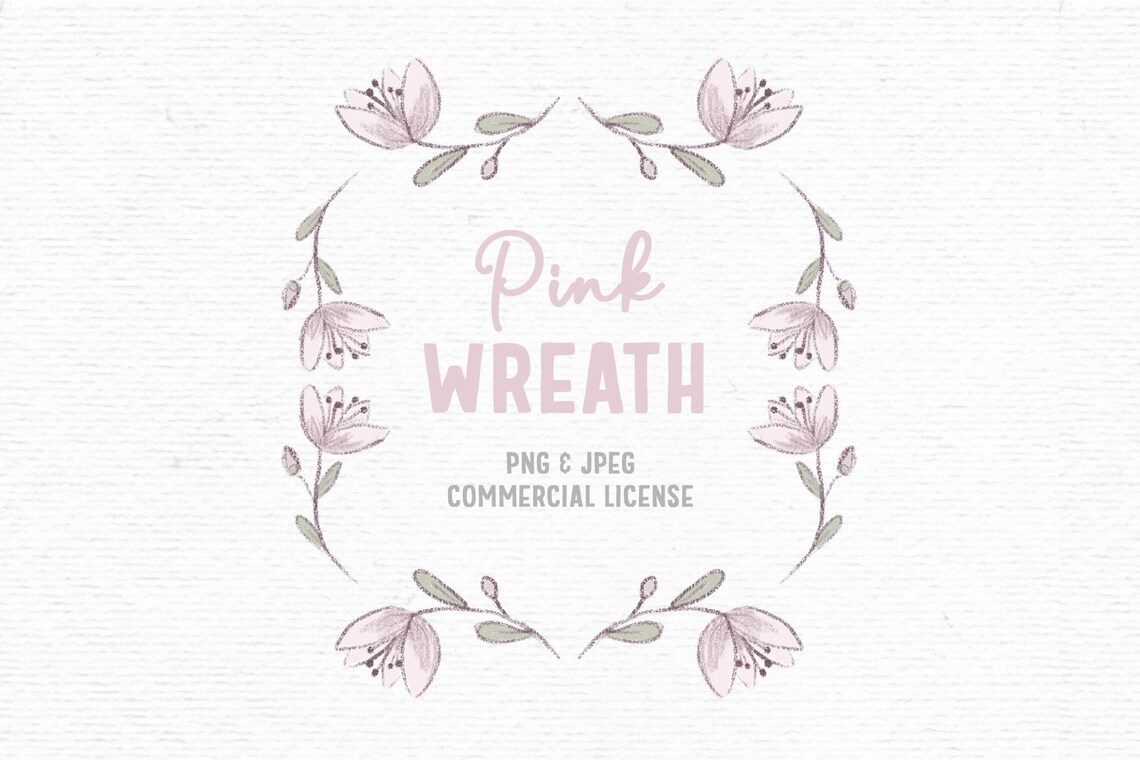 Digital Hand Drawn Floral Clipart in Pink. Rustic Wreath Clip - Etsy