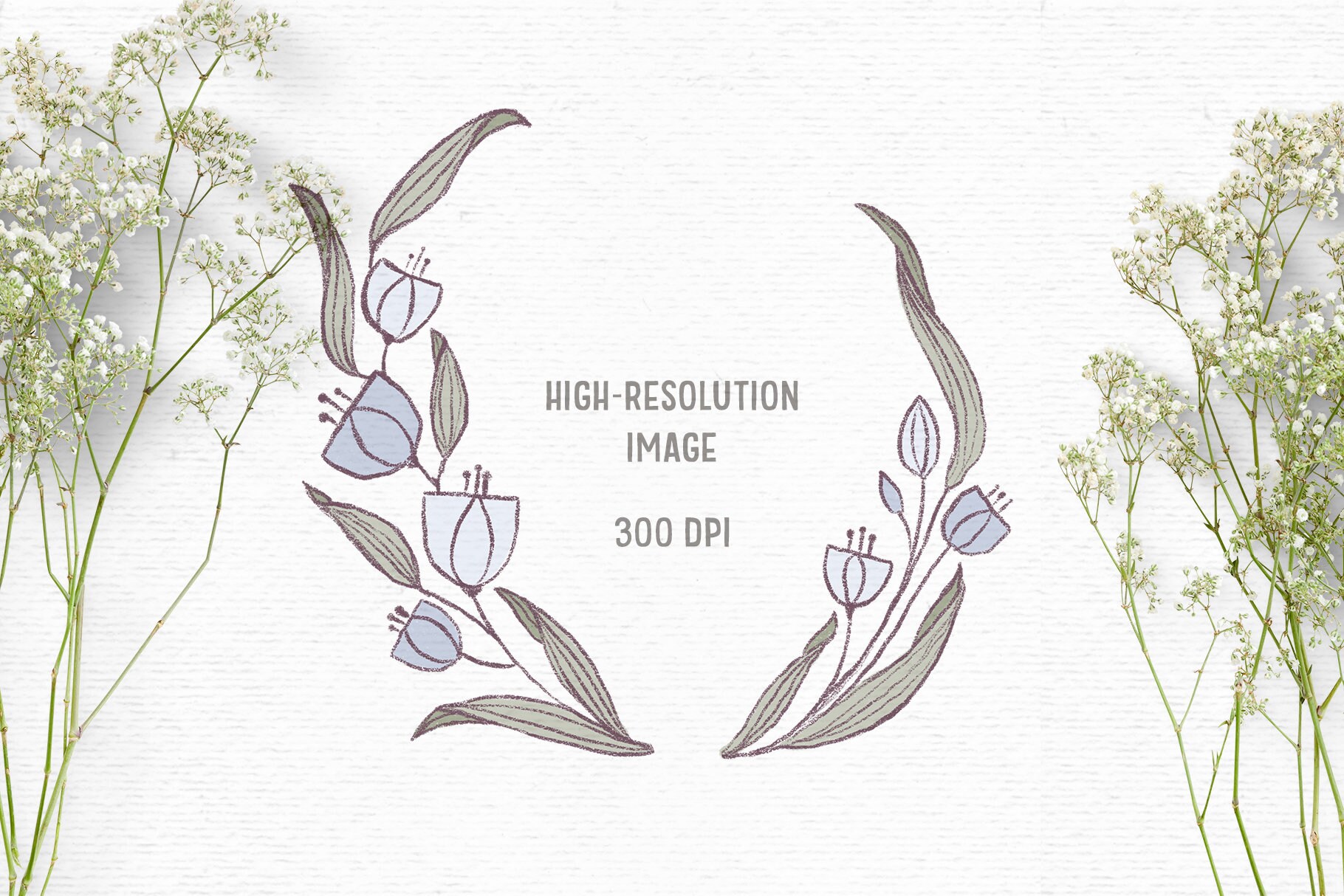 Digital hand drawn floral clipart in blue. Whimsical flower | Etsy