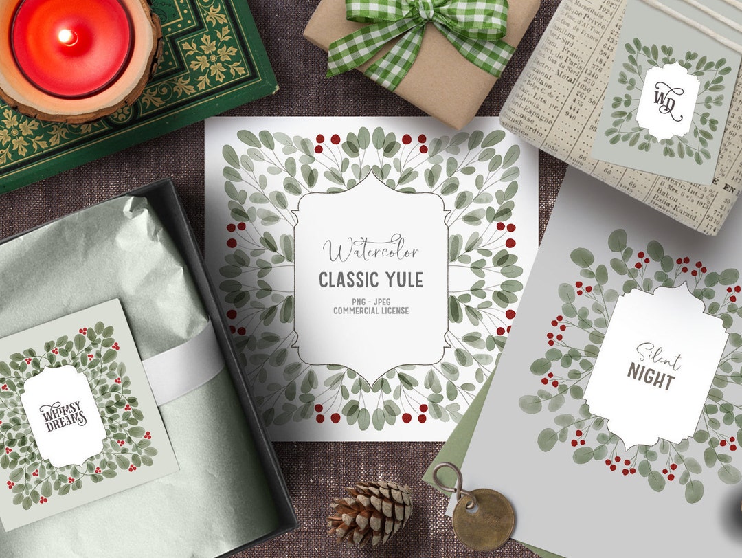 Digital Hand Drawn Watercolor Christmas Clipart. Rustic Winter Clipart ...