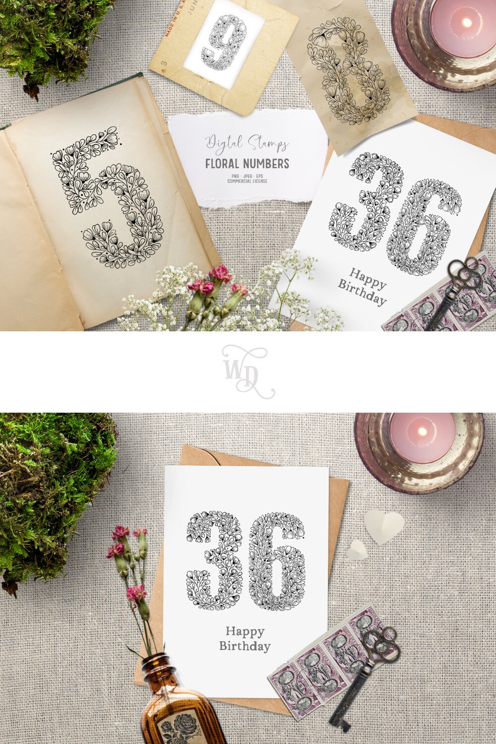 Digital Hand Drawn Floral Number Clipart. Flower Digital - Etsy UK