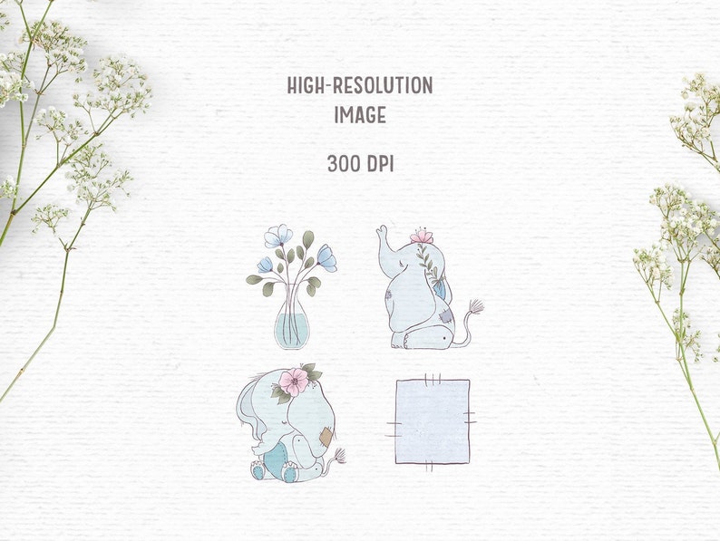 Digital hand drawn baby elephant clipart in blue. Rustic | Etsy