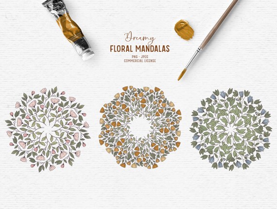 Digital Hand Drawn Floral Clipart Mandala. Vintage Flower | Etsy
