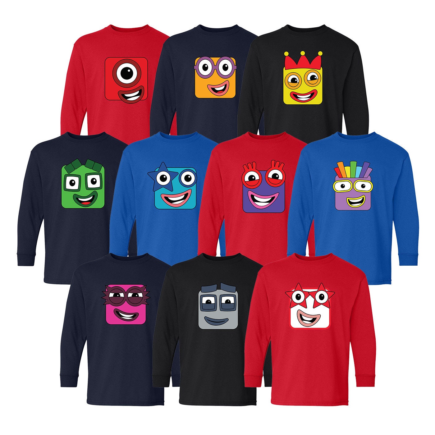 Numberblocks Long Sleeve T-shirt, Characters 1-10, Youth XS-XL, Toddler ...