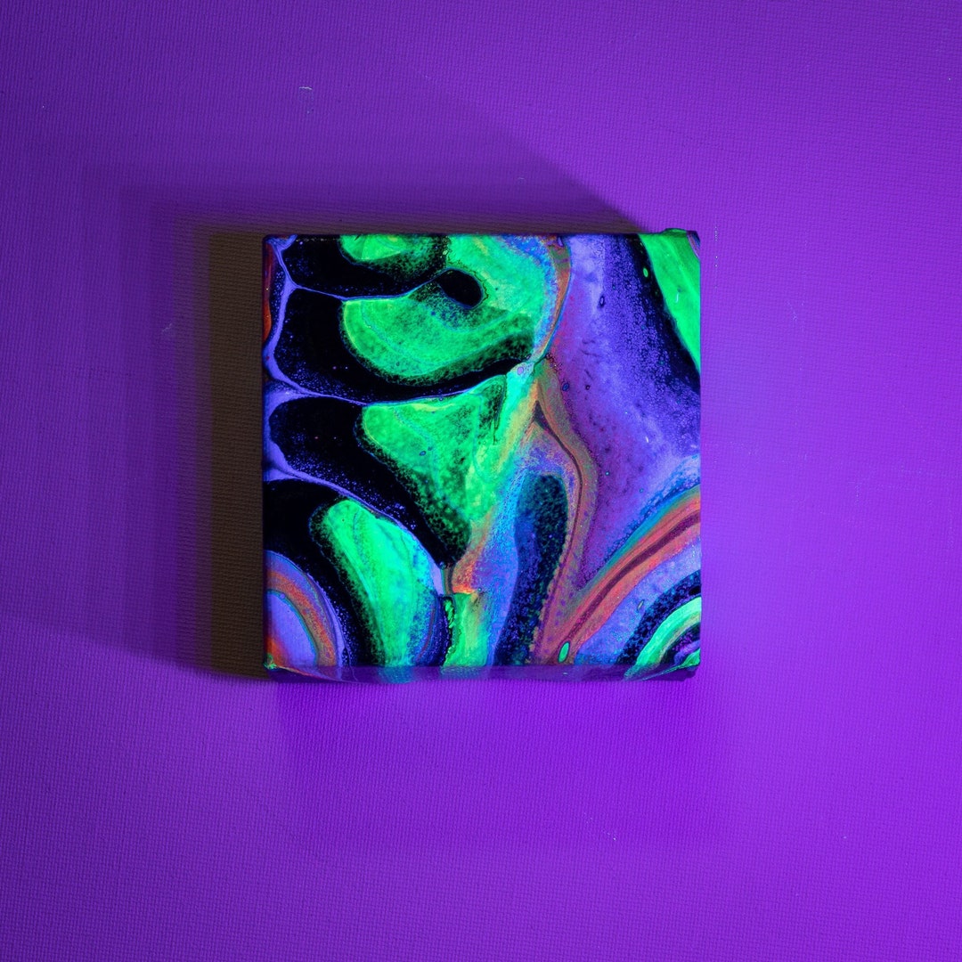 Vertebrae 4x4 UV Reactive Acrylic Pour Funky Art UV Art Rave Rainbow ...