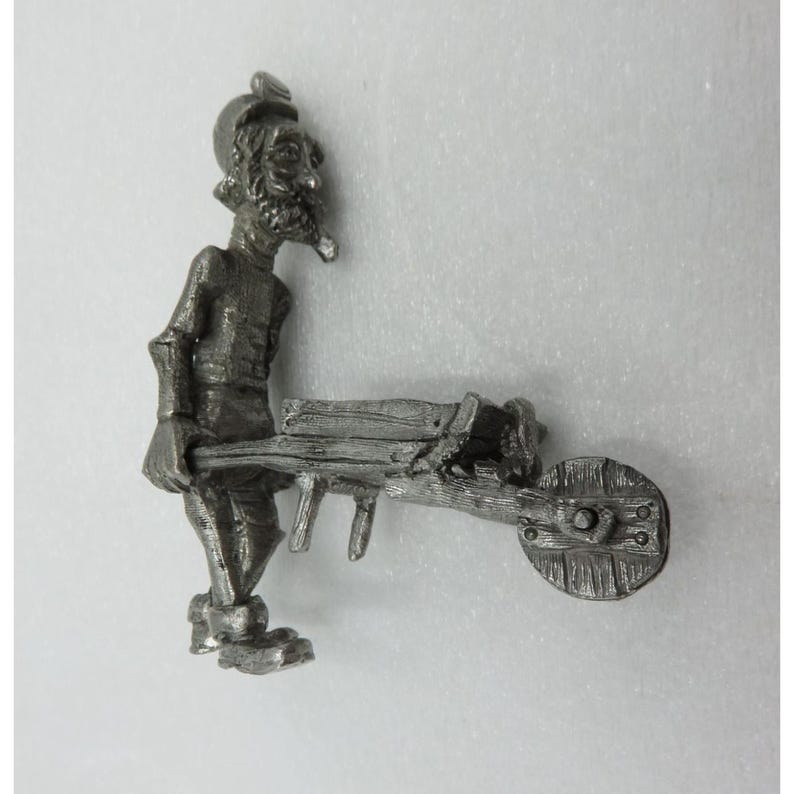 Pewter Coal Miner Miniature Figurine With Wheelbarrow England Signed ...