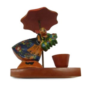 BAKELITE Miniature Folk-art FIGURINE With Umbrella and Flowers 2.3 ...