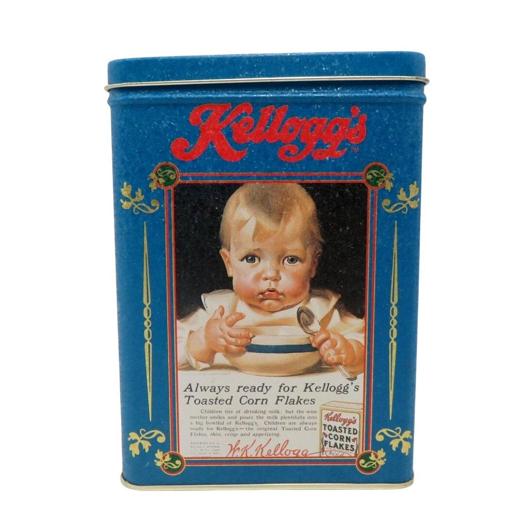 Kelloggs Vintage Corn Flakes Tin Box 1997 Blue and Red With Baby Images ...