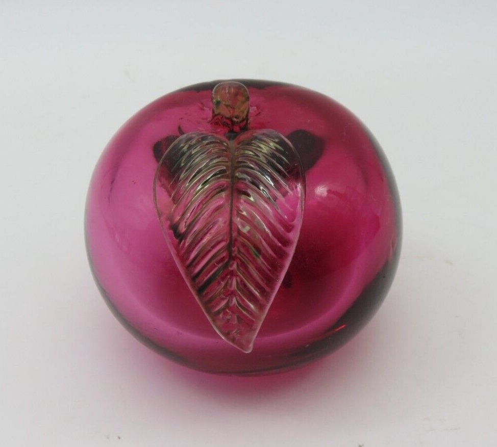 Vintage Cranberry Glass Apple With Leaf Paperweight - Etsy