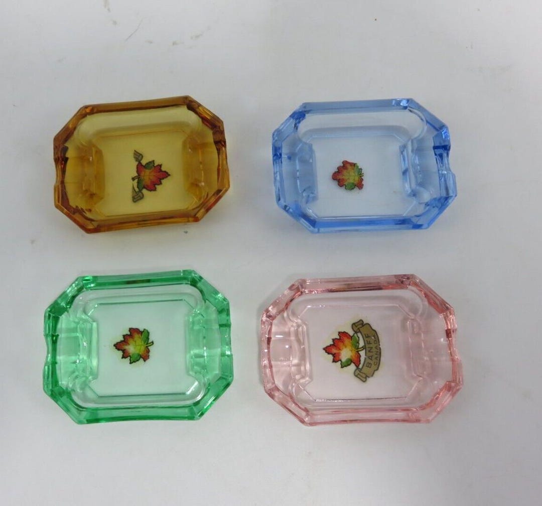 Set of Four Vintage Small Mini Glass Ashtrays Pink Amber Blue Green ...