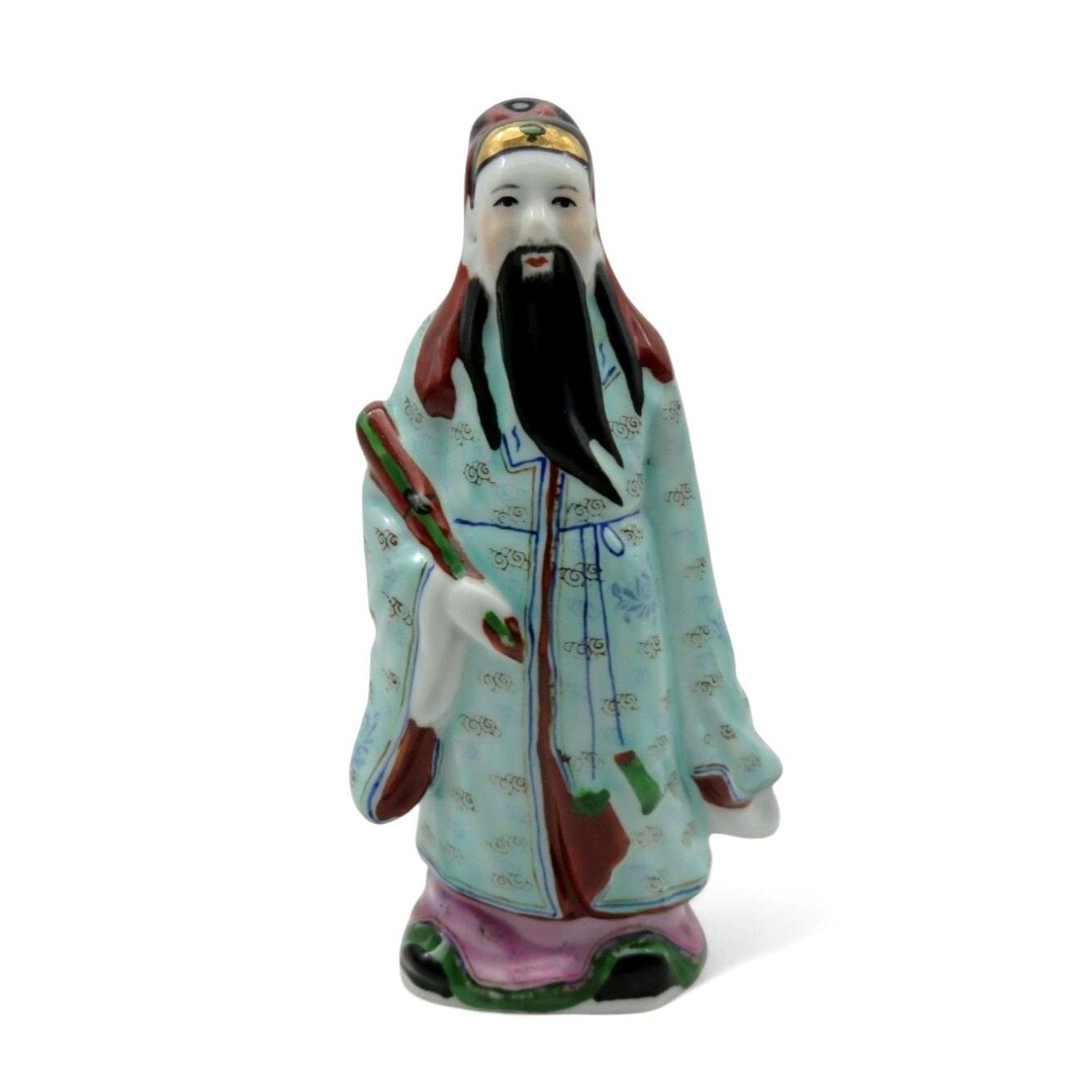 CHINESE Immortal Deity Ceramic Figurine With Long Beard China Vintage 8 ...