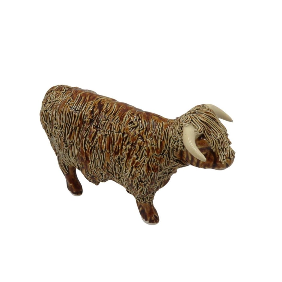 Highland Cow Bull Figurine Brown Spaghetti Pottery 6 Signed - Etsy