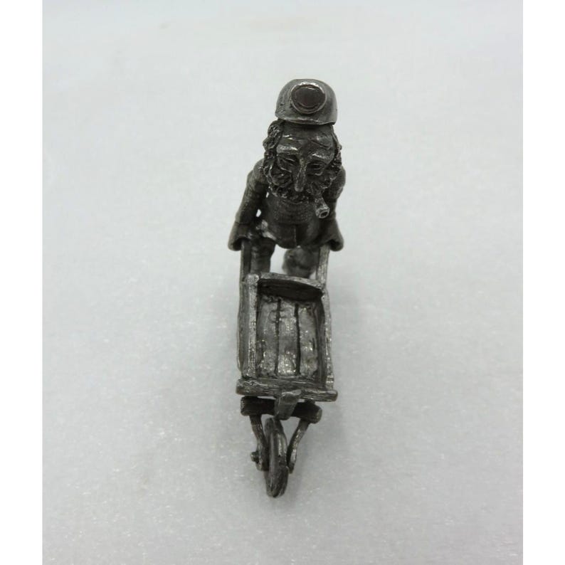 Pewter Coal Miner Miniature Figurine With Wheelbarrow England Signed ...