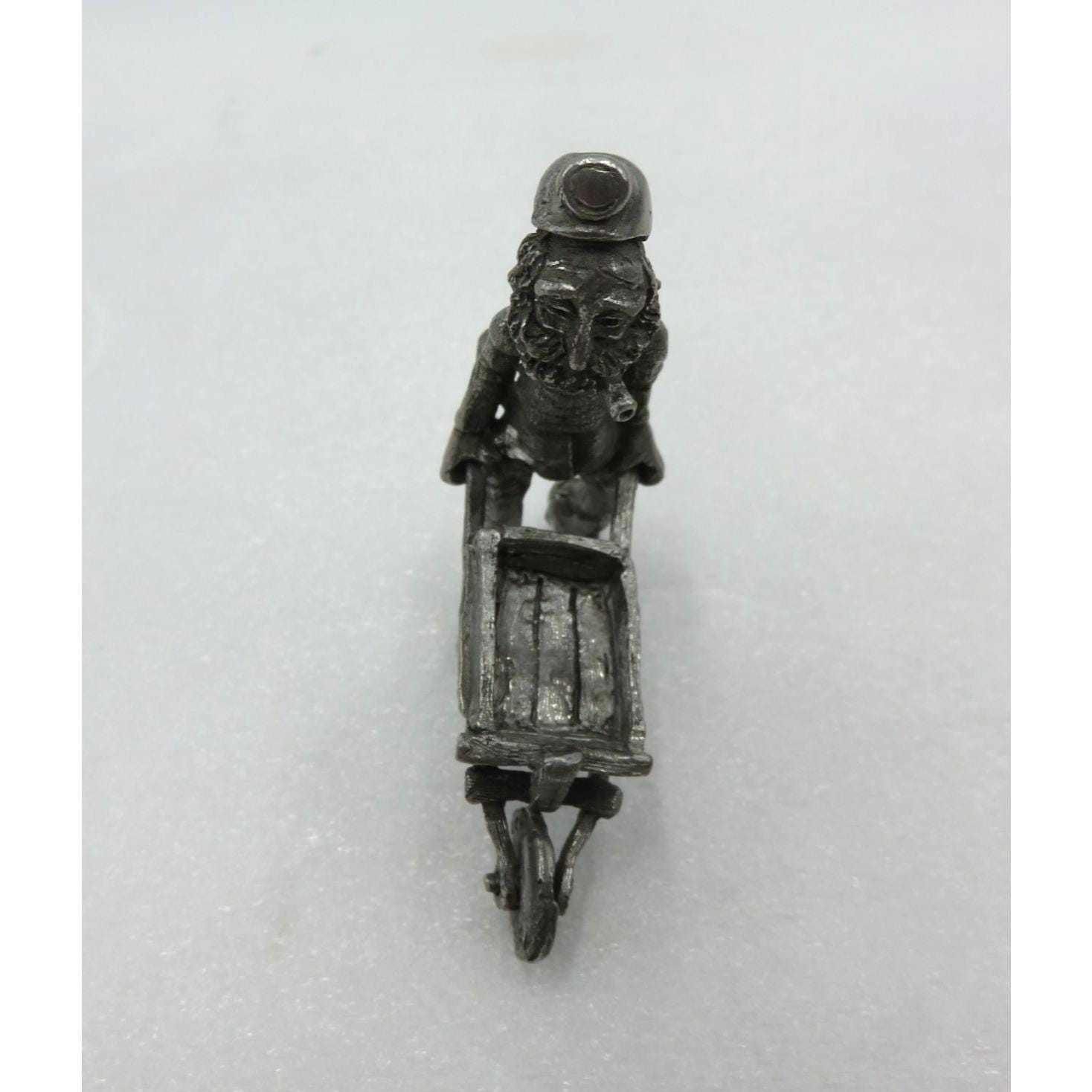 Pewter Coal Miner Miniature Figurine With Wheelbarrow England Signed ...