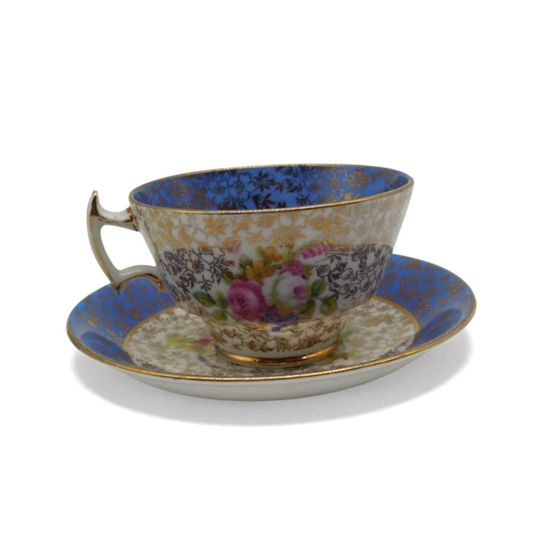 PHOENIX Floral Tea Cup Set Gold Gilt Blue Interior Vintage-us Duties ...