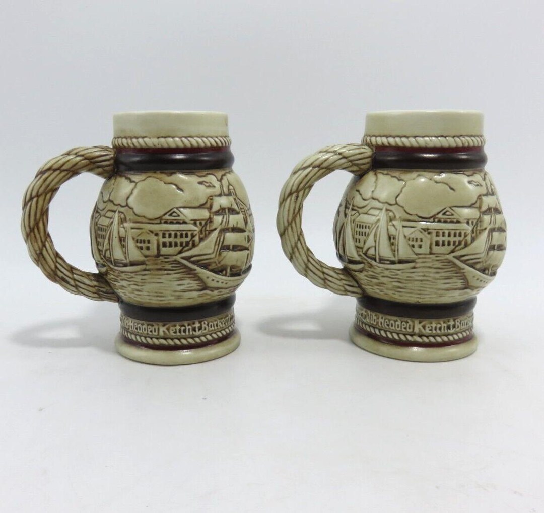 Avon Set Beer Stein Mug 1980s Handcrafted Tankard Sailing Ships 4.3 ...