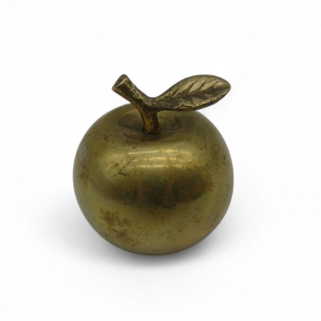 Brass Gold Color APPLE BELL With Leaf School Days 1970s Vintage - Etsy