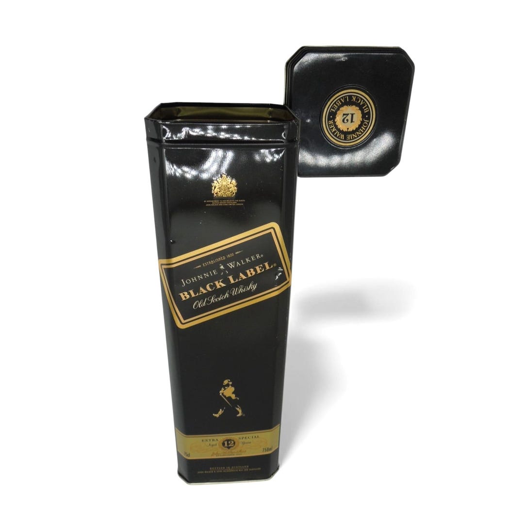 JOHNNIE WALKER Black Label 12-year Whisky Tin Box Elegant Gold & Black ...