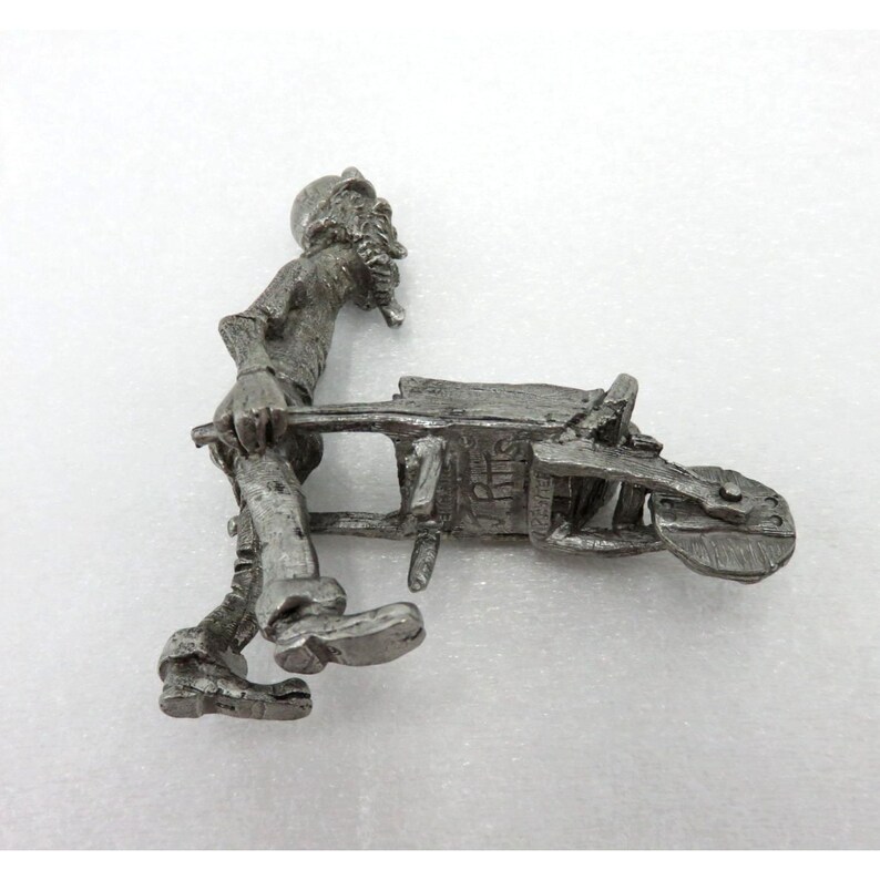 Pewter Coal Miner Miniature Figurine With Wheelbarrow England Signed ...