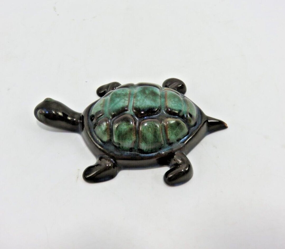 BMP Blue Mountain Pottery Ceramic Turtle Tortoise Green Black Pottery ...
