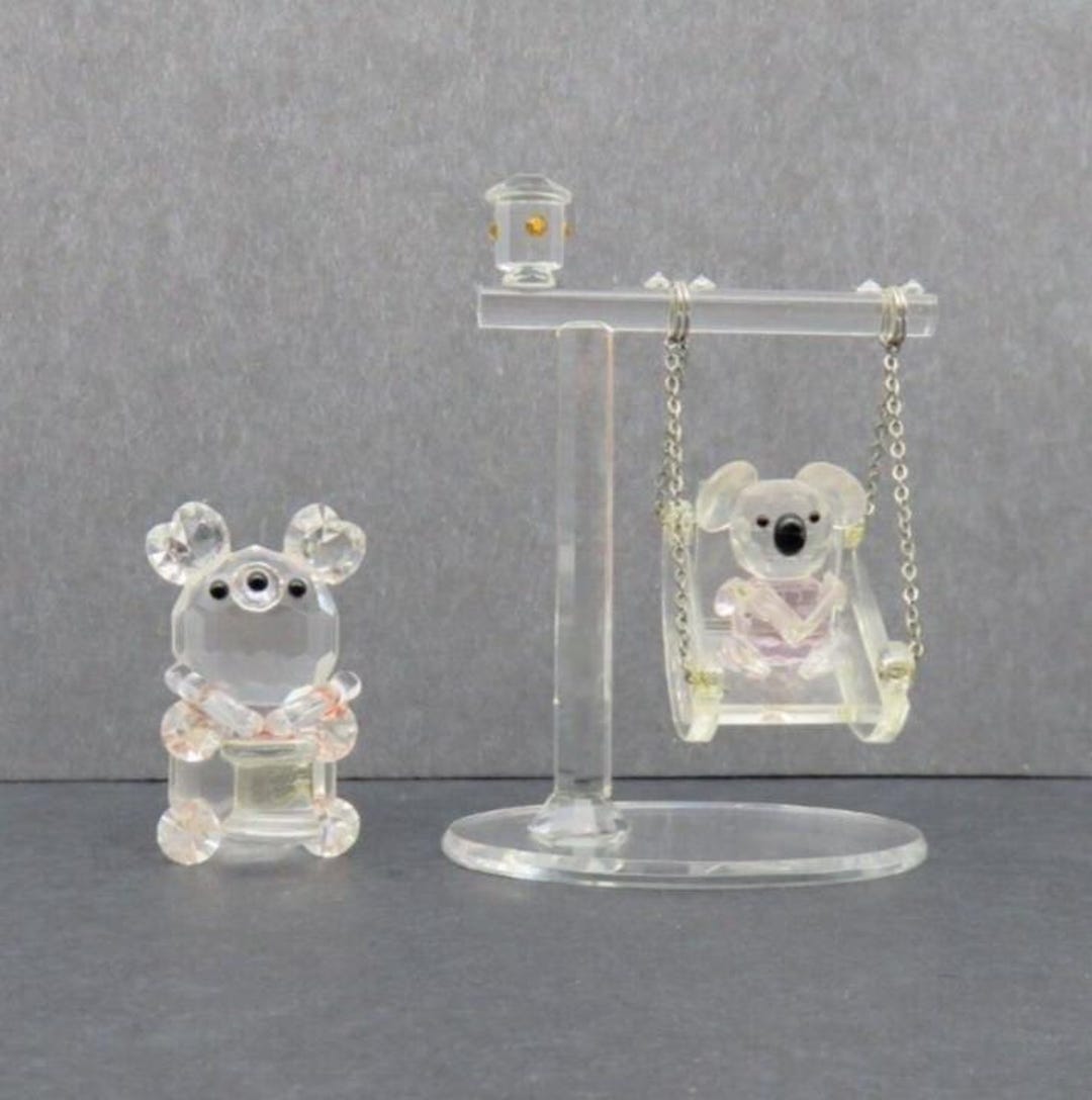 Two Small Crystal Bears With Swing and Musical Drum Shine Pink - Etsy