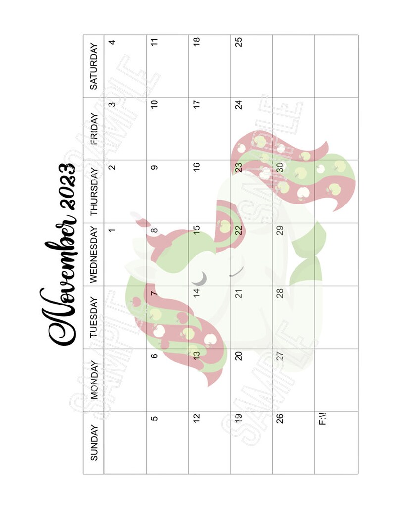 2023 Fun Printable Unicorn Calendar Pages Landscape 1 Unicorn for Each ...