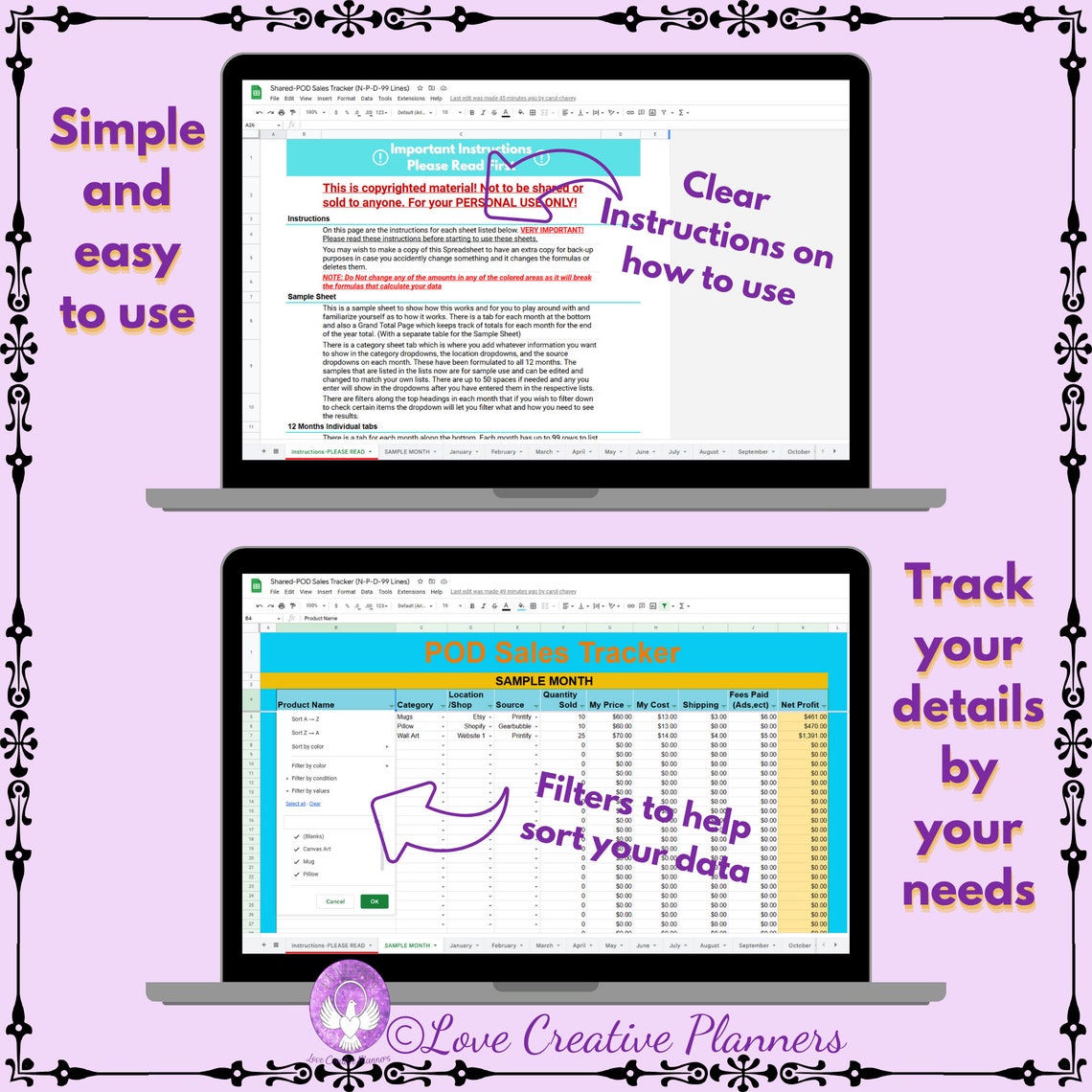The POD Sales Tracker Google Spreadsheet Track Sales & Costs for Your ...