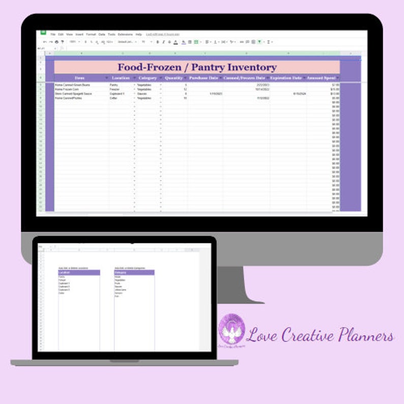 Food (frozen/pantry) Inventory Spreadsheet | Google Spreadsheet ...