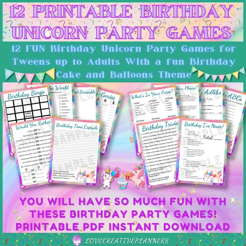 12 Printable Birthday Unicorn Party Games | Fun & Cute Unicorns ...