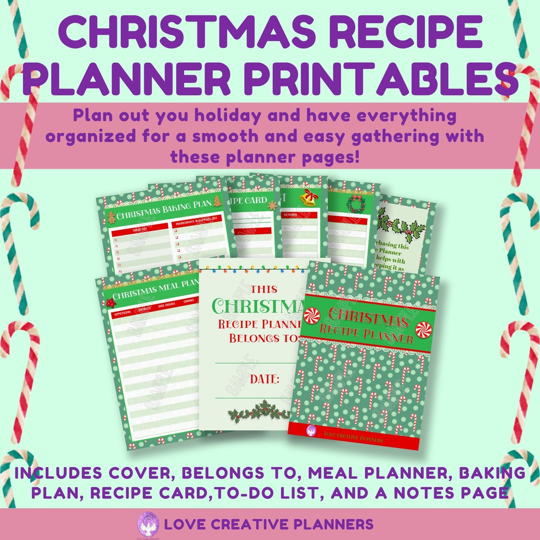 Christmas Recipe Planner Printables | Holiday Meal Organizer | Recipe ...
