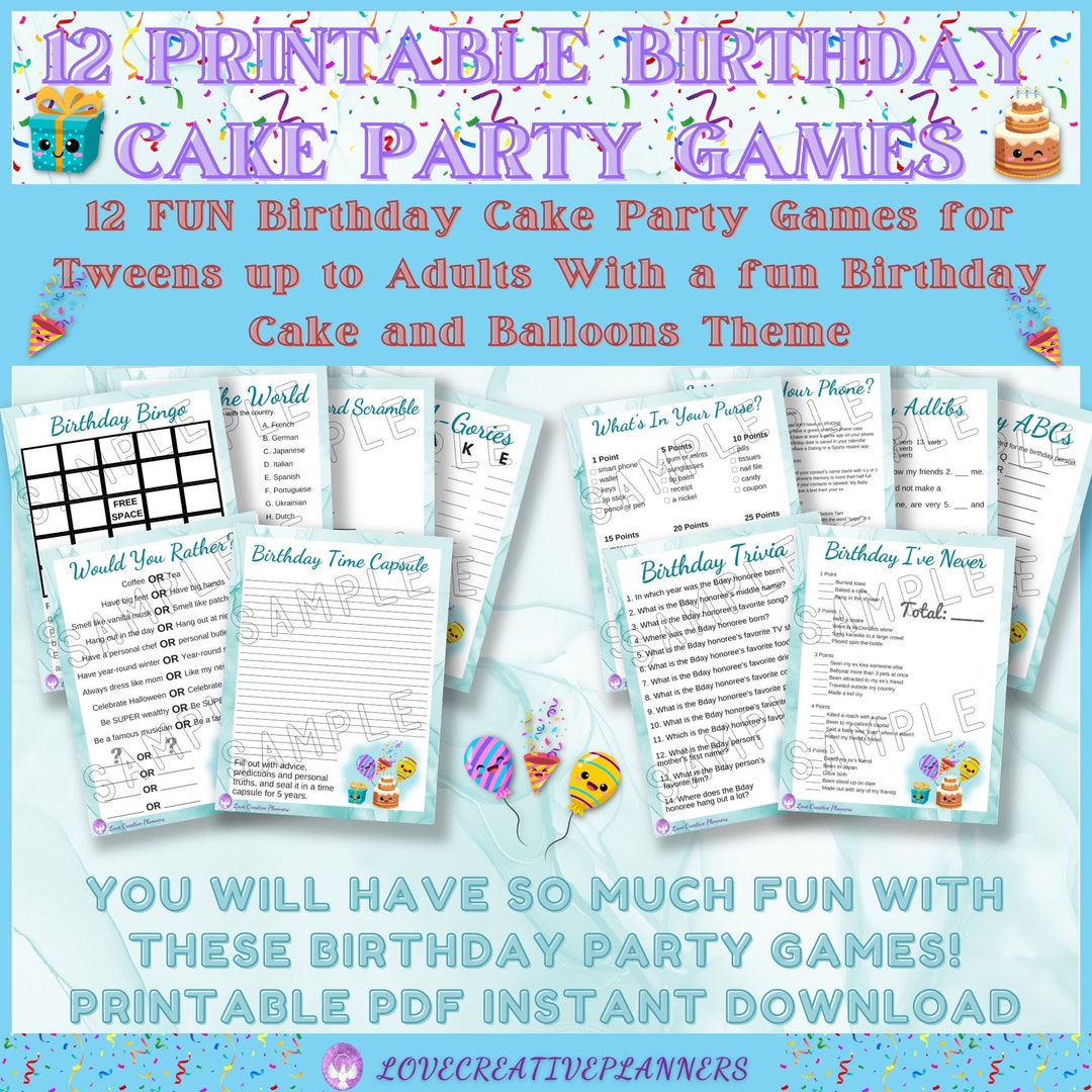 12 Printable Birthday Cake Party Games | Tweens | Adults | Birthday ...