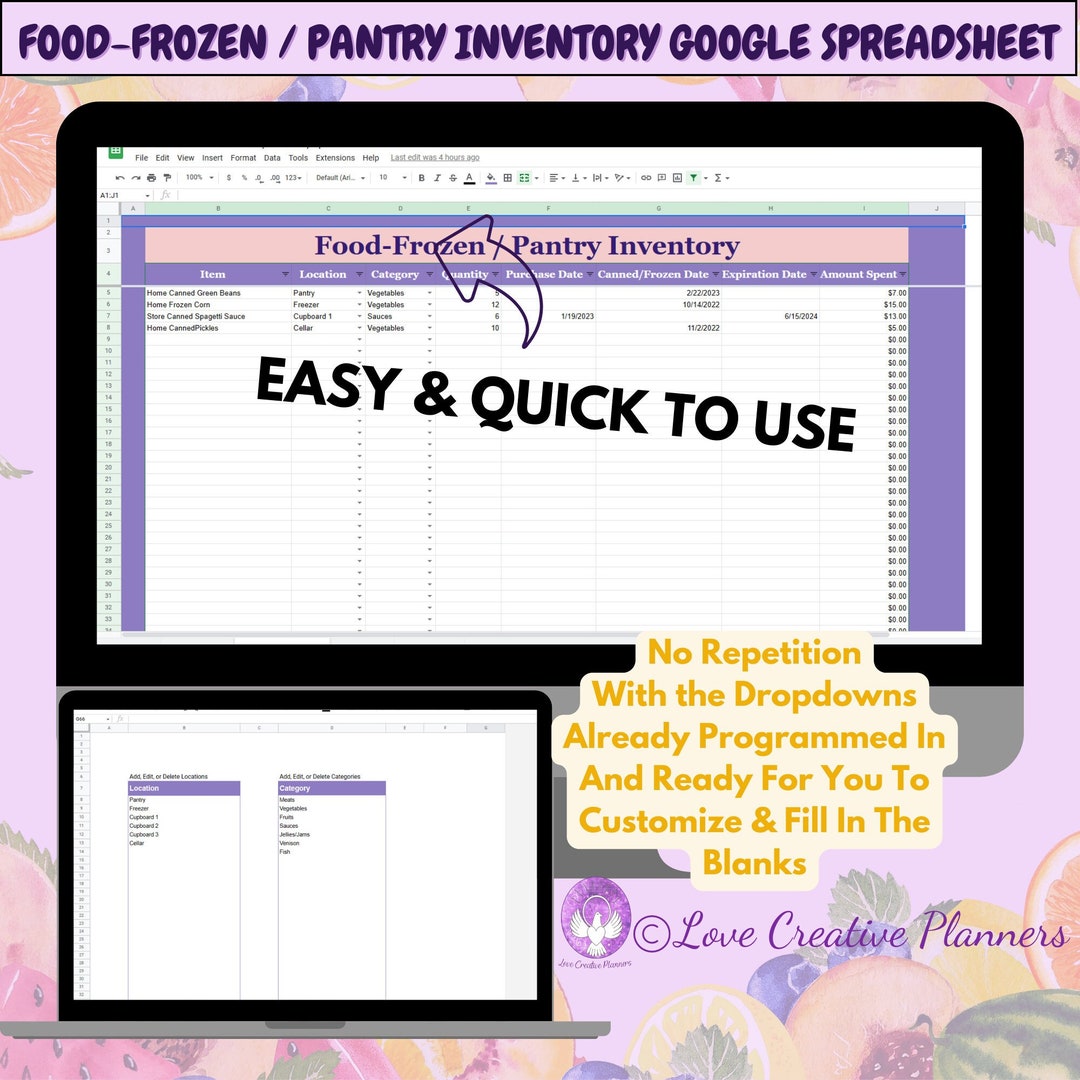 Food (frozen/pantry) Inventory Spreadsheet | Google Spreadsheet ...