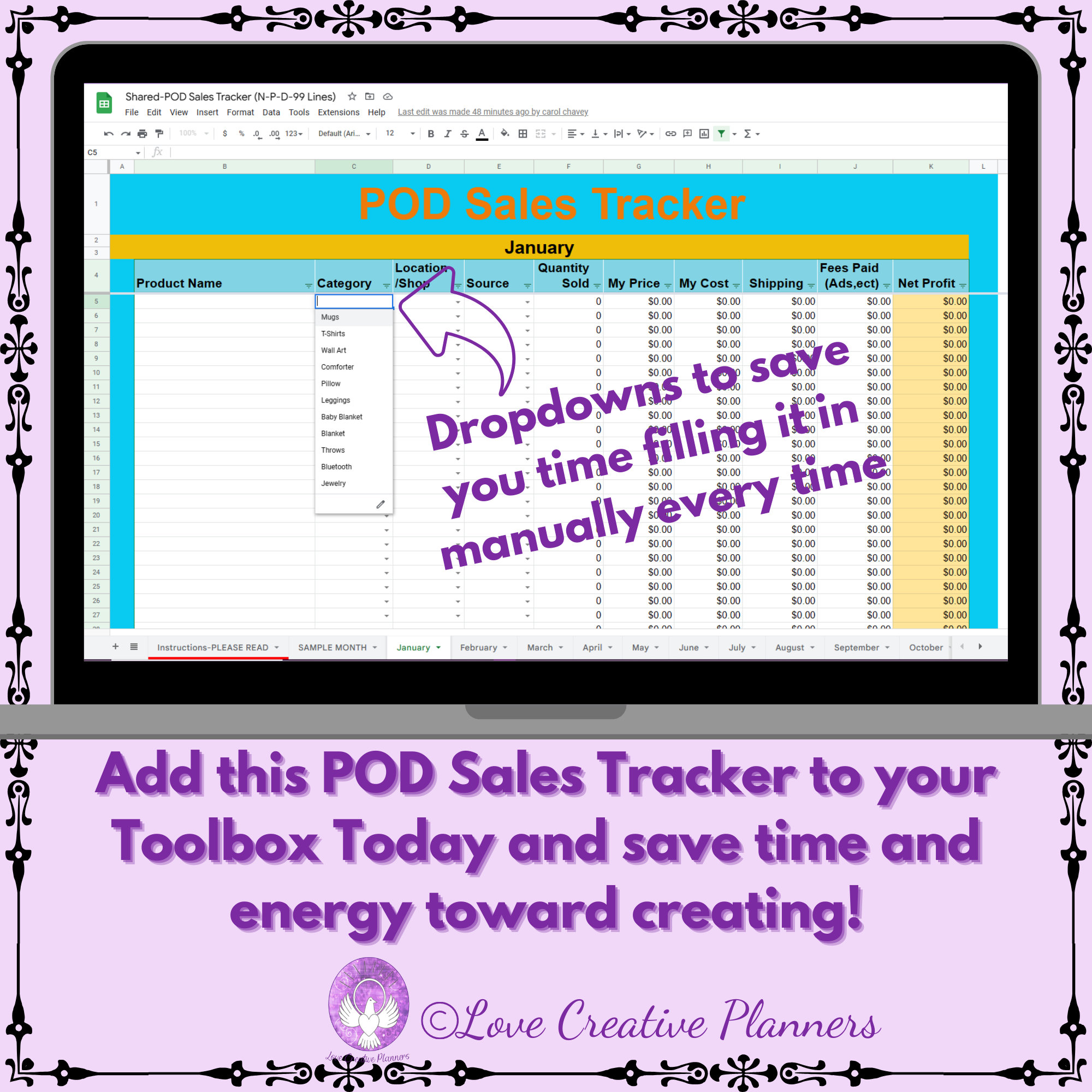 The POD Sales Tracker | Google Spreadsheet | Track Sales & Costs for ...