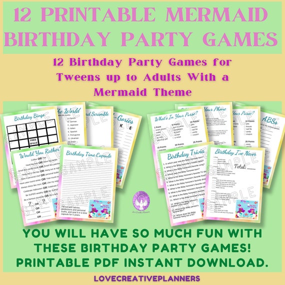 12 Printable Mermaid Birthday Party Games Cute and Fun - Etsy