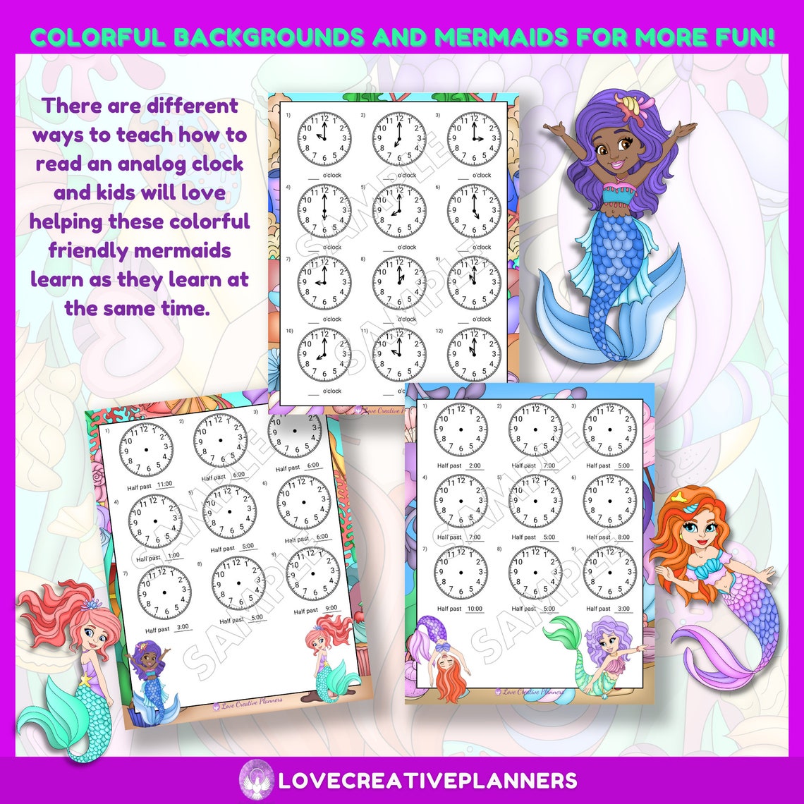 Helping the Mermaids Tell Time | Time Worksheets | Analog Time ...