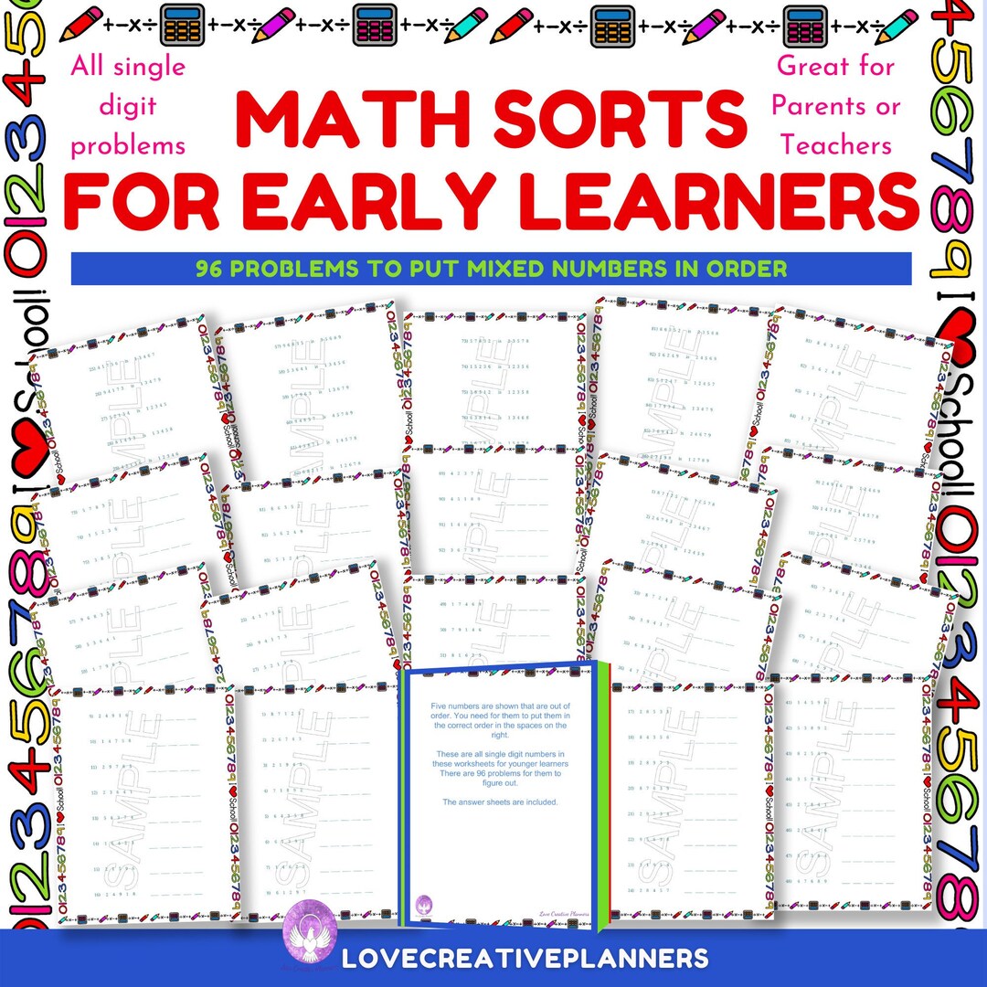 Math Sorts for Early Learners | All Single Digit | 96 Problems ...