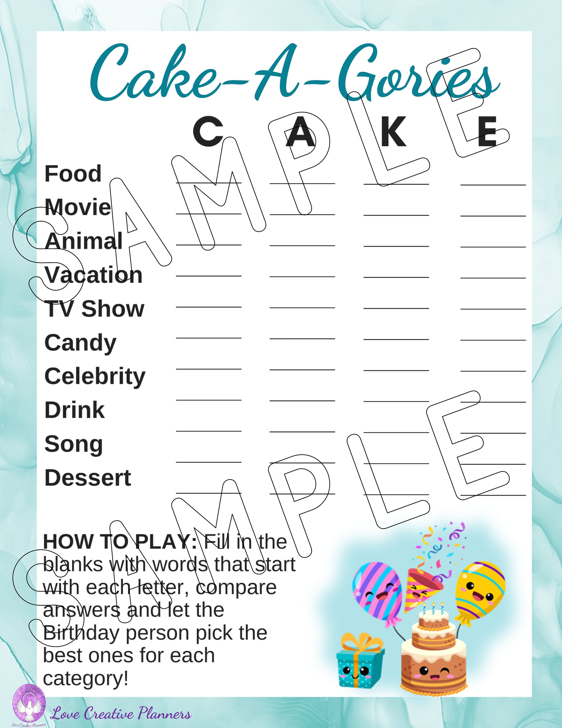 12 Printable Birthday Cake Party Games | Tweens | Adults | Birthday ...