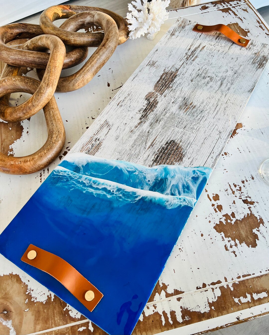 Resin Art Ocean Scene on Whitewash Wood Grazing/ Charcuterie - Etsy ...