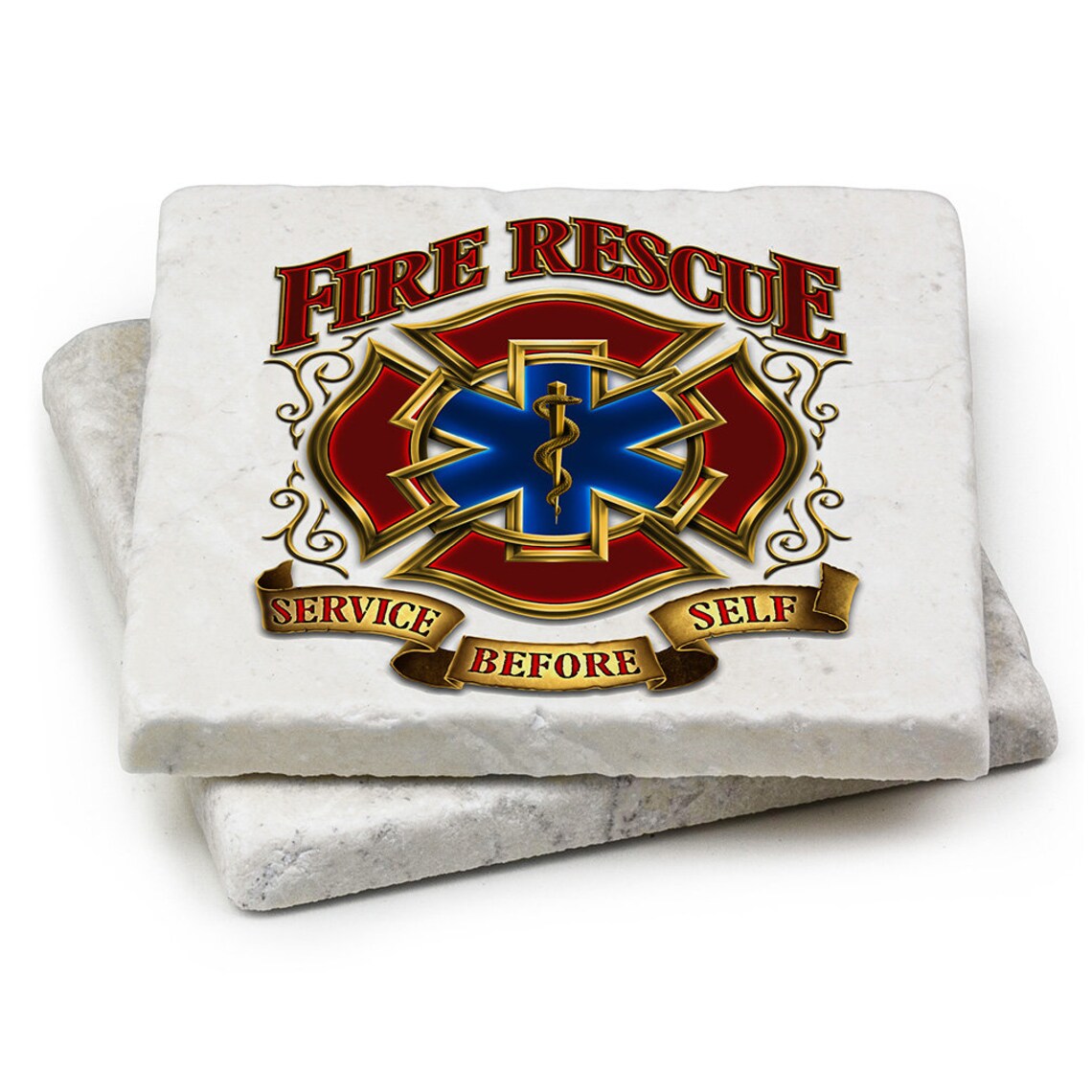 Firefighter Fire Rescue Gold Shield Ivory Tumbled Marble 4IN X - Etsy