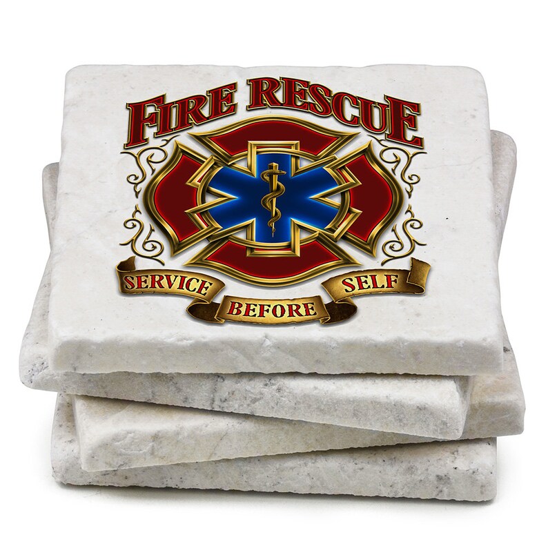 Firefighter Fire Rescue Gold Shield Ivory Tumbled Marble 4IN X - Etsy