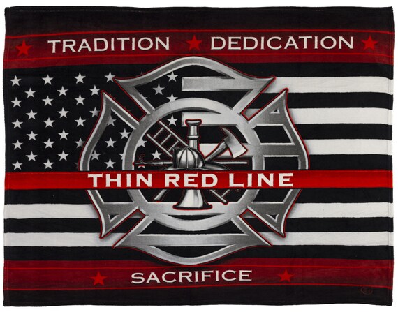 Thin Red Line Firefighter Patriotic Premium Fleece Blanket | Etsy