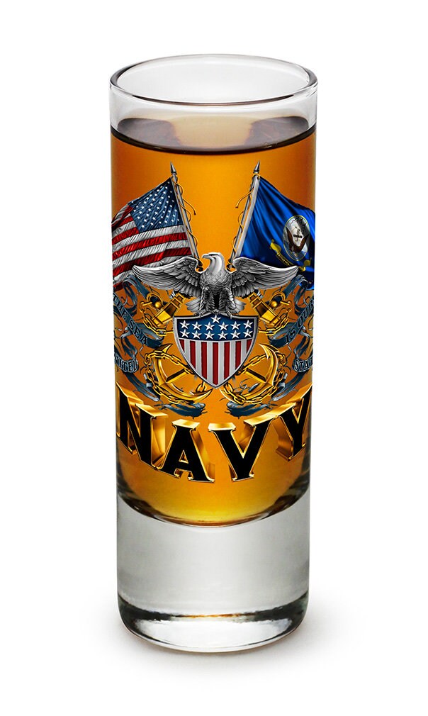Double Flag Eagle Navy Shield 2oz Shooter Shot Glass Glass Set - Etsy