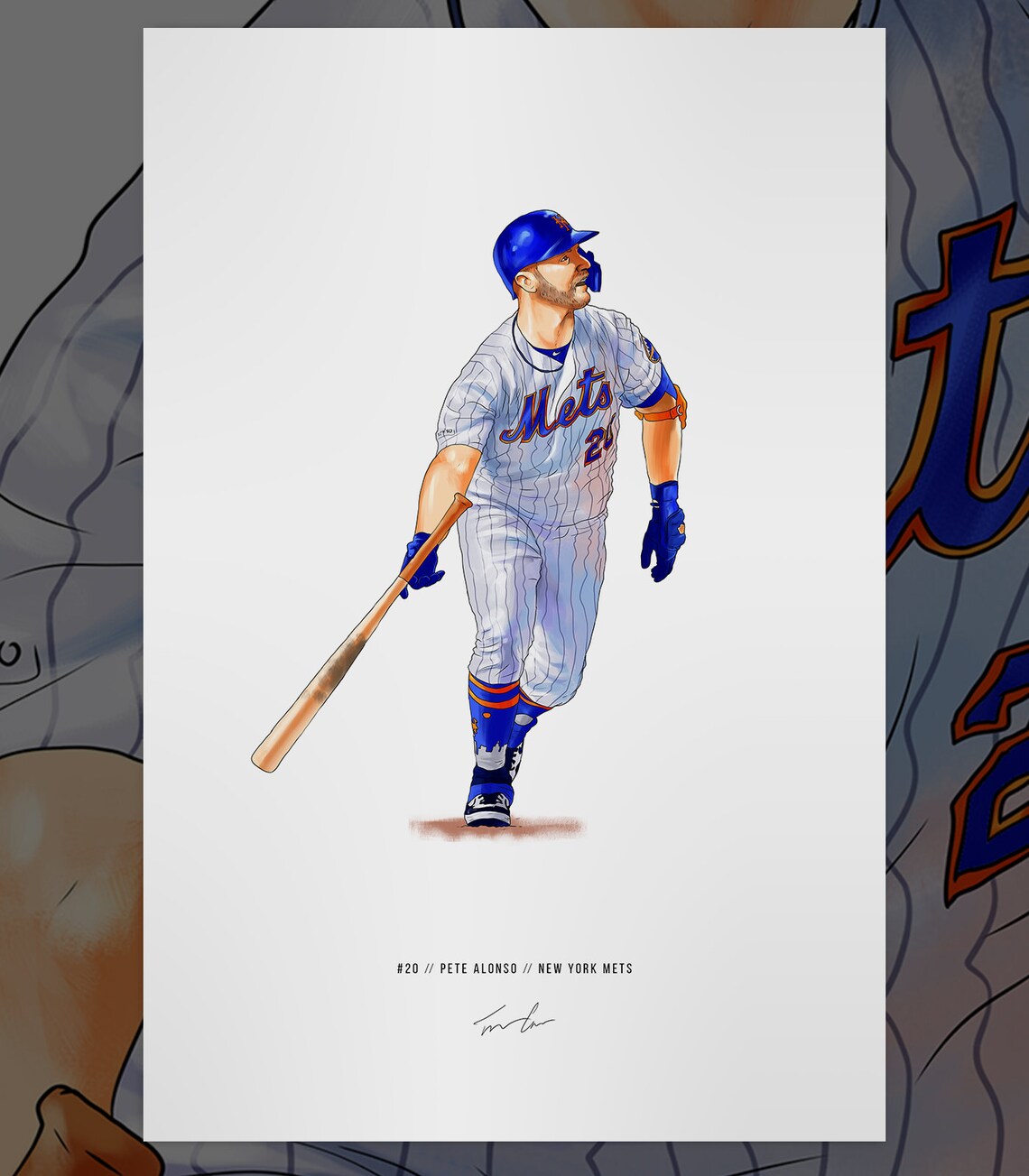 Pete Alonso New York Mets Baseball Illustrated Print Poster | Etsy