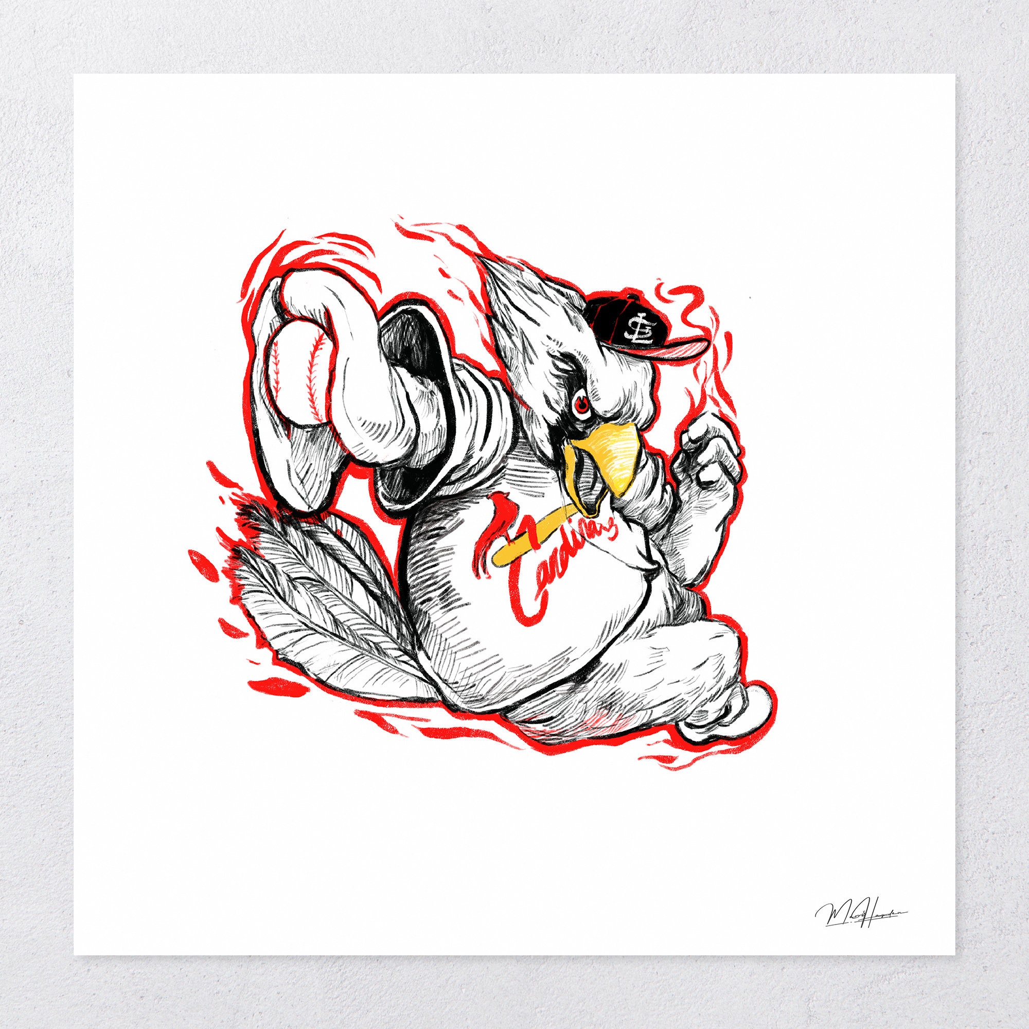 Fredbird St Louis Cardinals Mascot Baseball Illustrated Print | Etsy