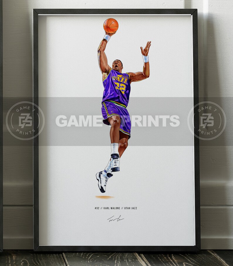 Karl Malone Utah Jazz Basketball Illustrated Print Poster Art - Etsy